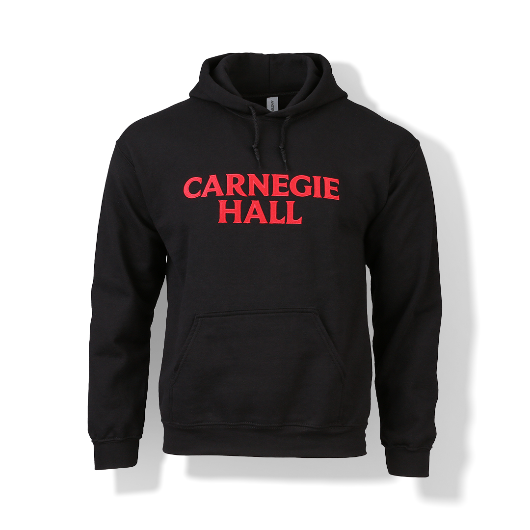 Carnegie Hall Black Hooded Pullover Sweatshirt (Red Embroidered Logo ...