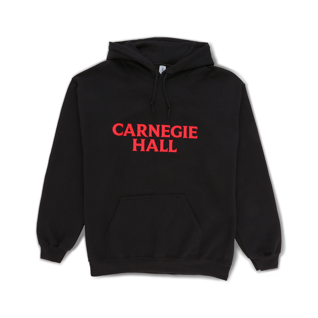 Carnegie Hall Black Hooded Pullover Sweatshirt (Red Embroidered Logo ...